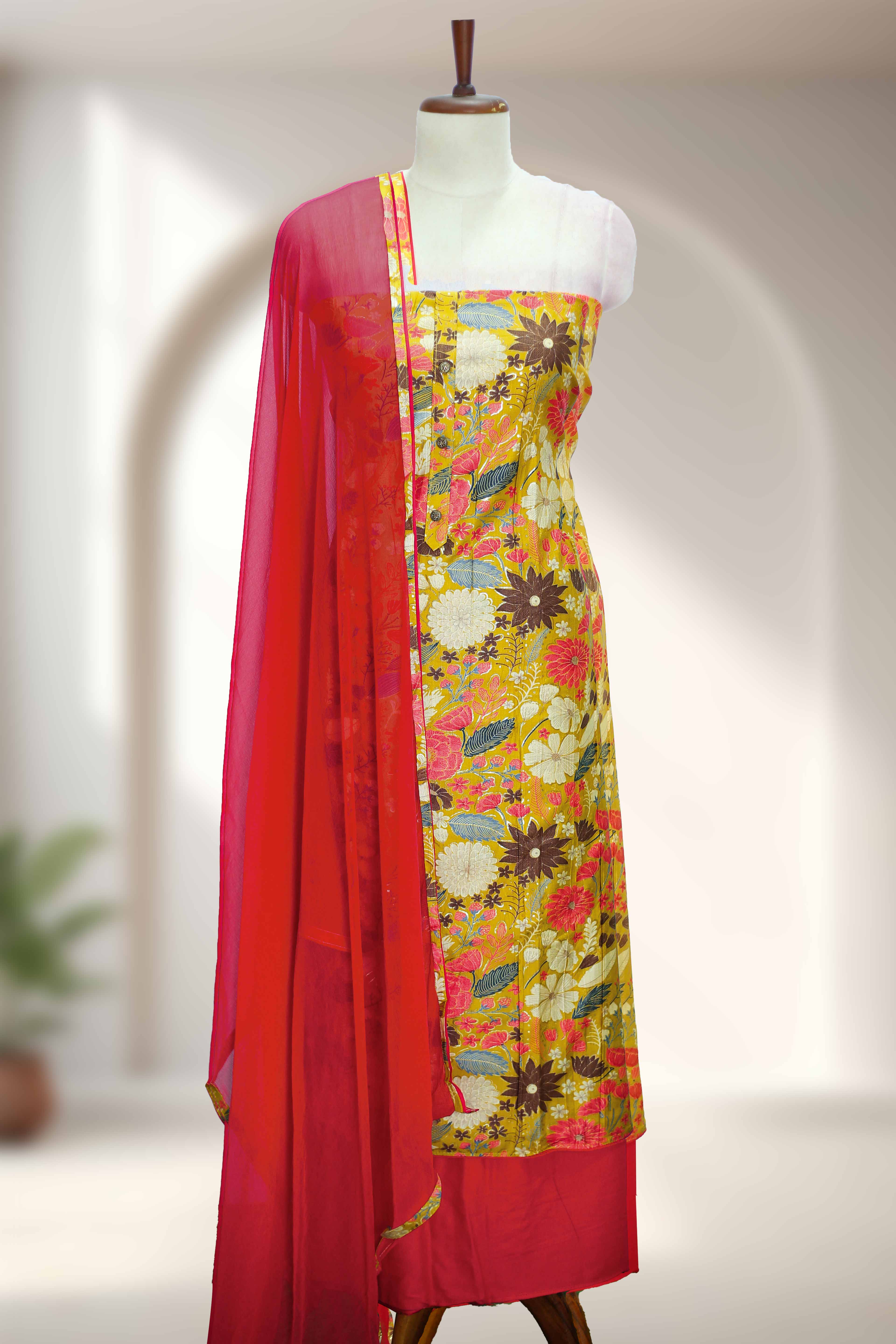 Cotton Churidar Material – Button Work & Print – suryasilksonline.com