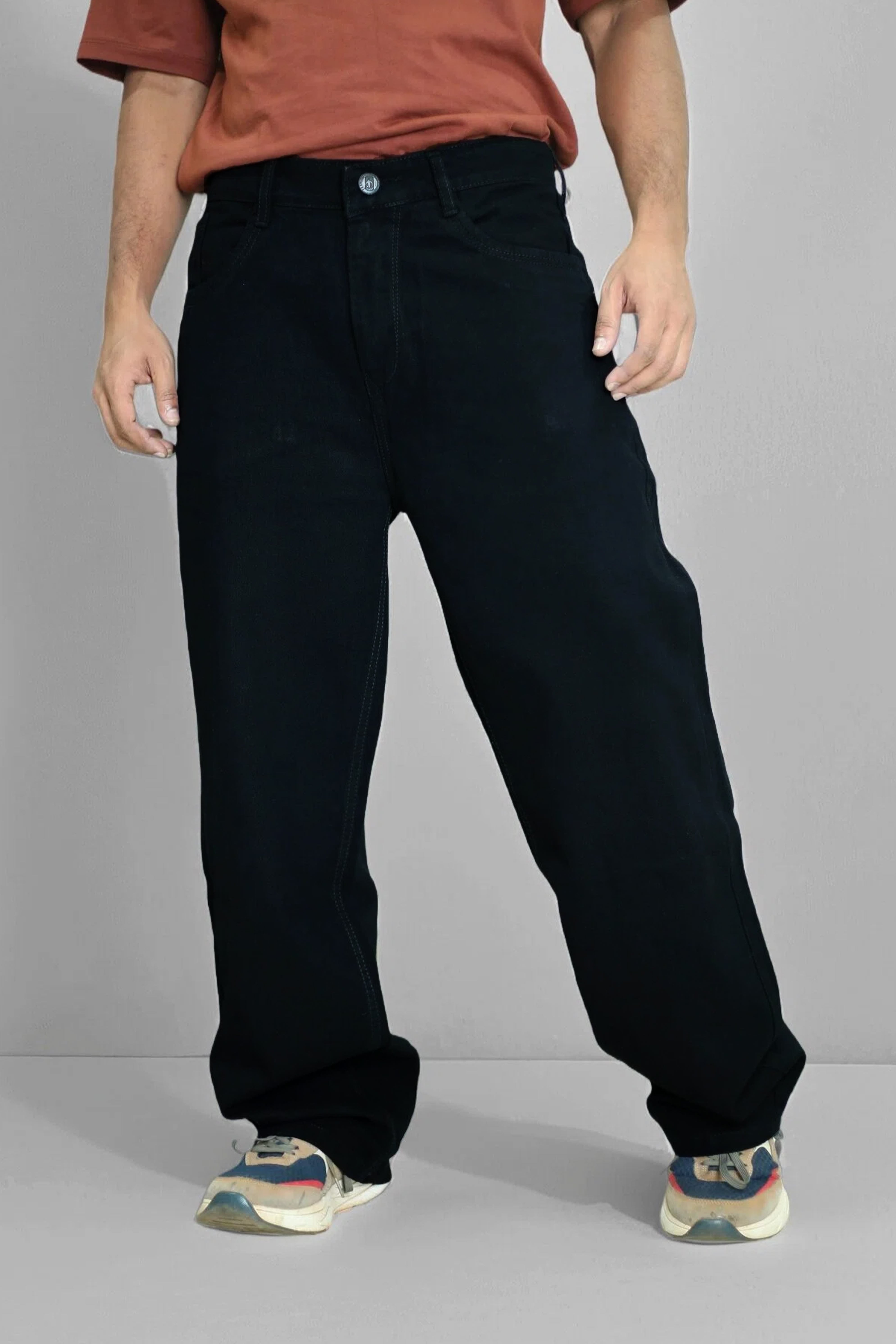 Fire Boat Wide-Leg Baggy Jeans – Plain Design – suryasilksonline.com