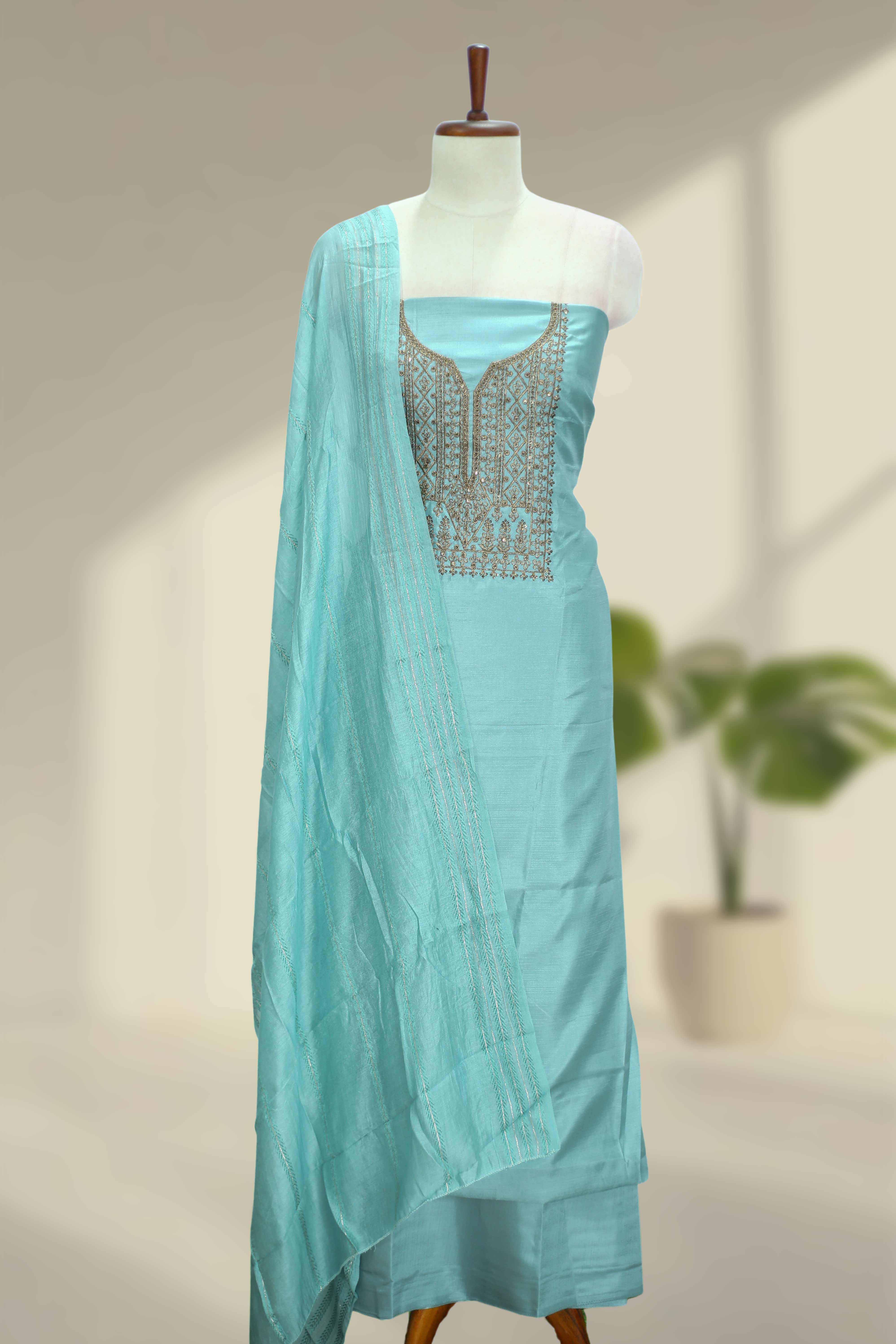 Silk Churidar Material – Golden Thread Work – suryasilksonline.com